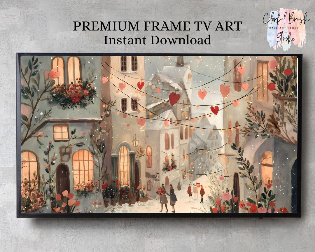 Romantic Village Frame TV Art | Cozy European Street With Hearts ...