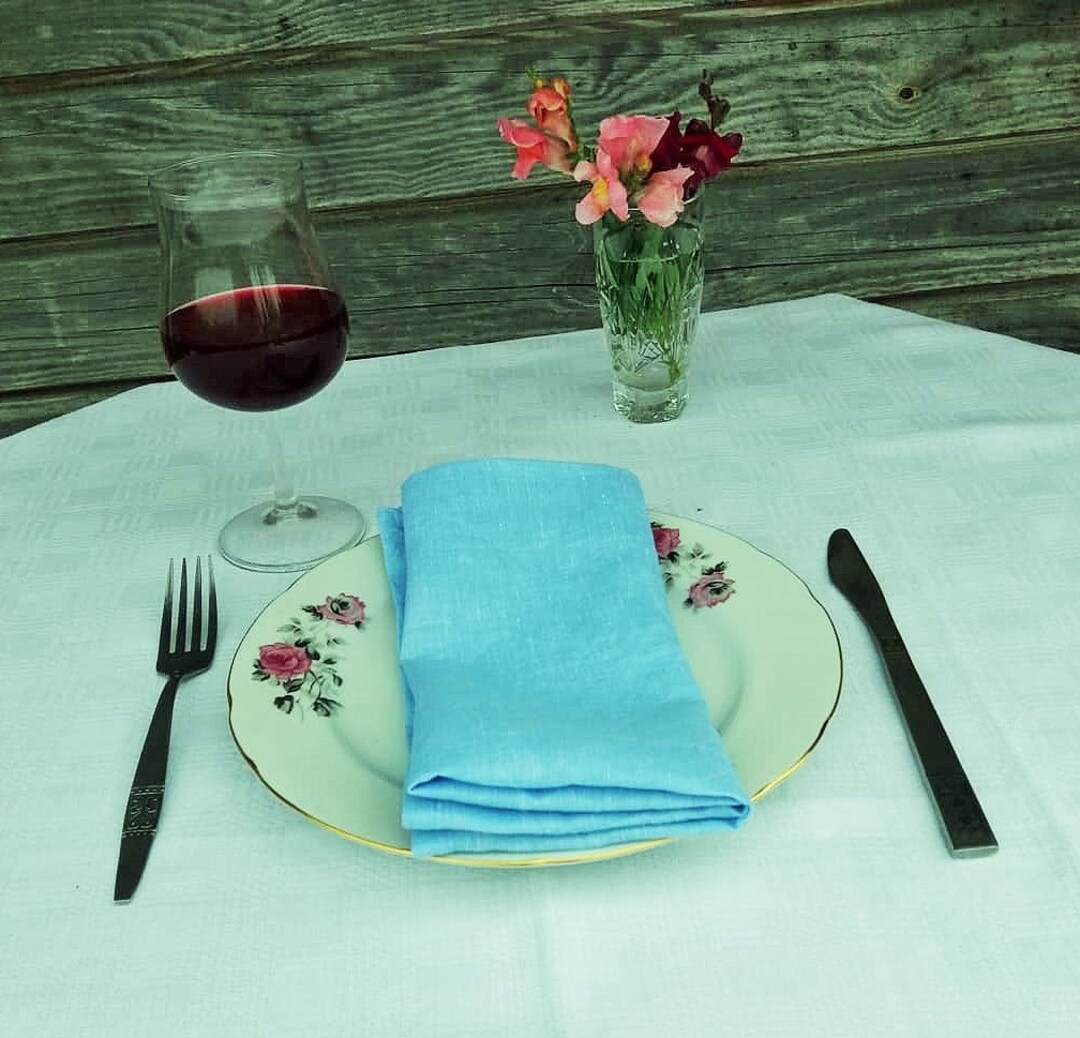 Light Blue Linen Napkin, Handmade Table Dining Decor, Serving Supply ...