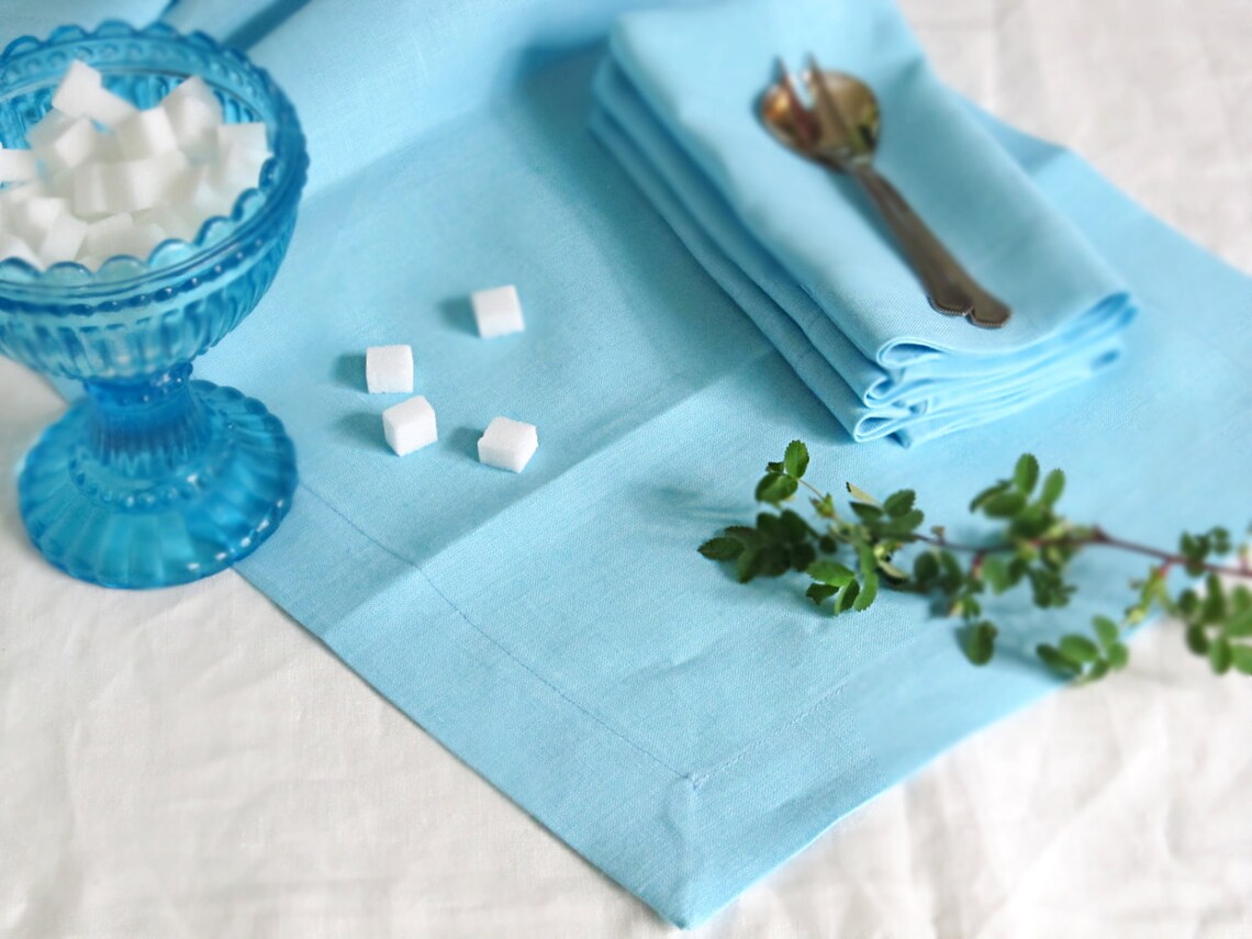 Light Blue Linen Table Runner, Handmade Linen Table Cloth, Wedding ...