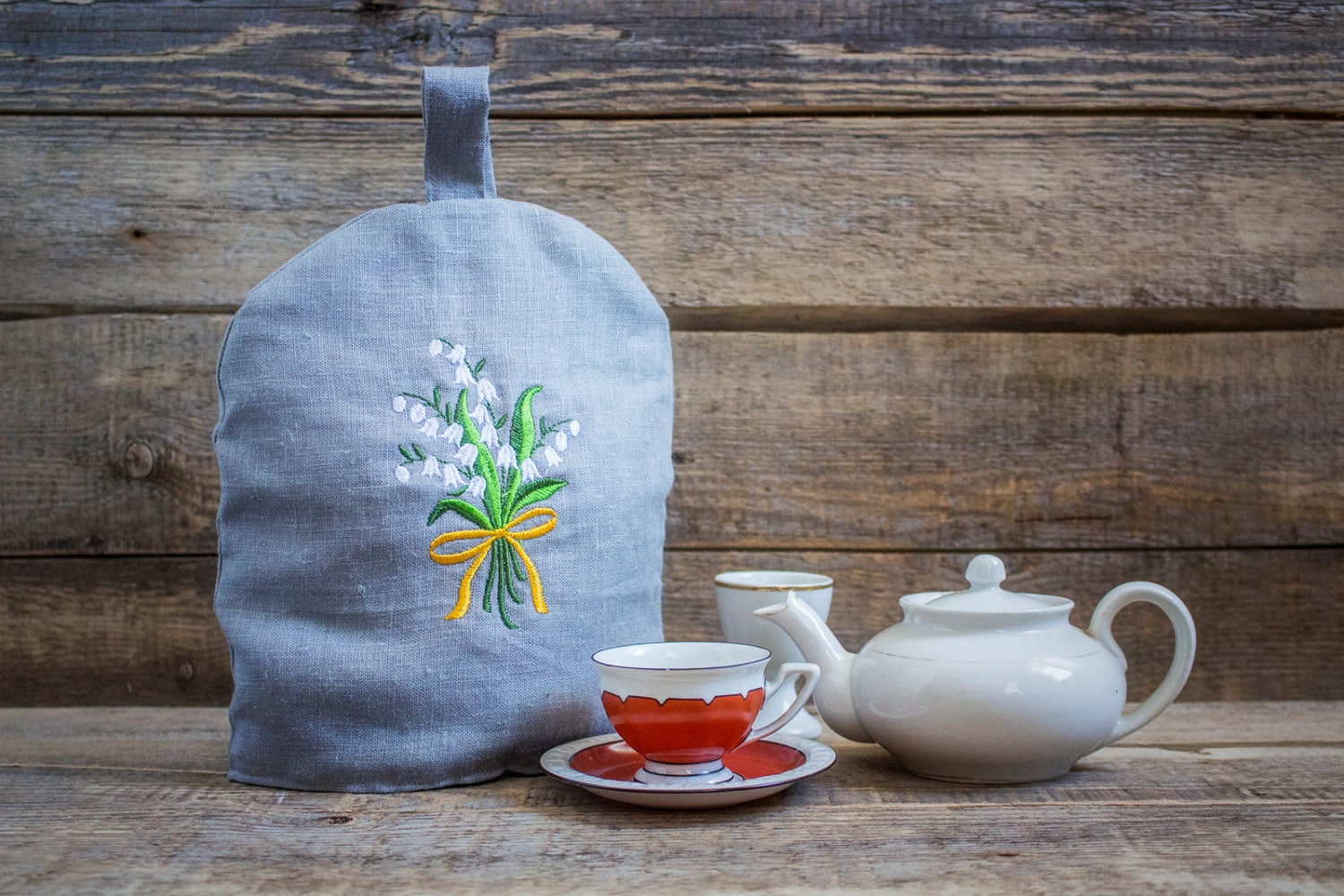Small Linen Coffee Pot Cozy, Embroidered, Pure Linen Coffee Pot Warmer ...