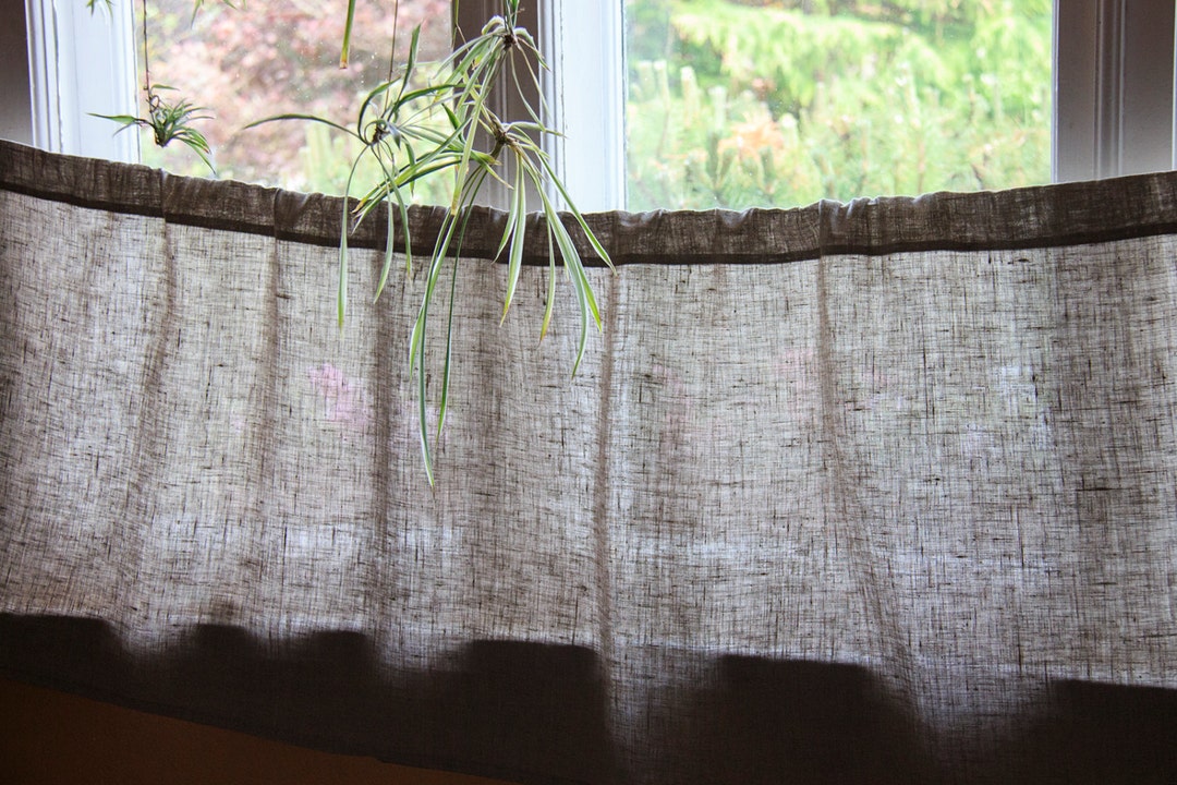 Natural Linen Cafe Curtain, Natural Kitchen Valance, Handmade Window ...