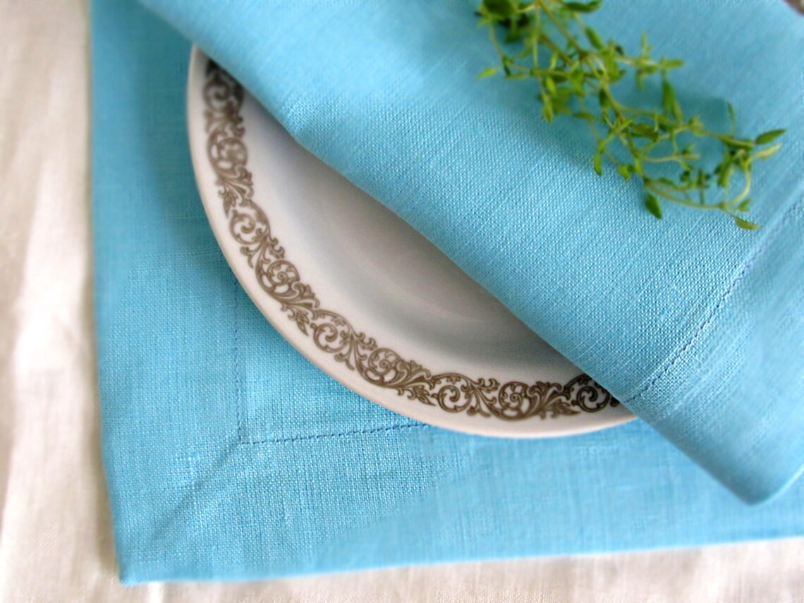 Cloth Napkins Light Blue Linen Napkin, Handmade Table Dining Decor ...