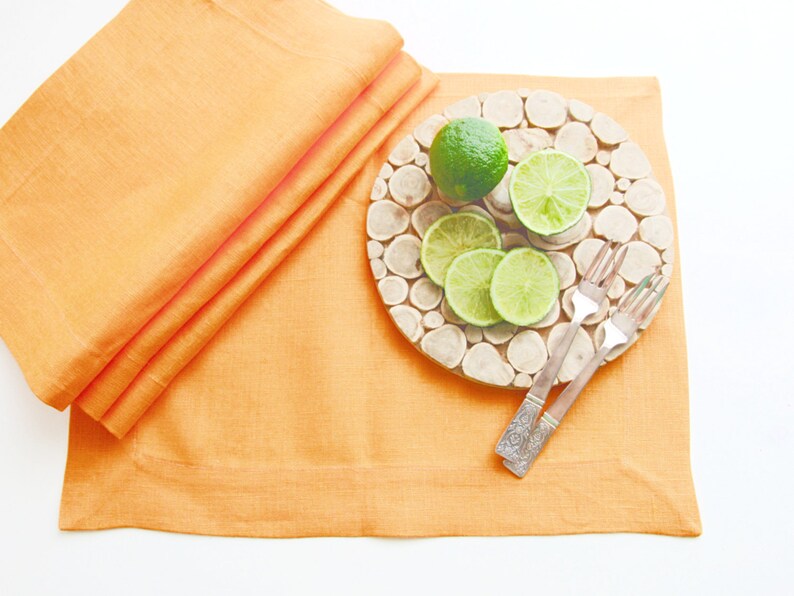 Orange Placemats Set, Handmade Table Linens, Set of 4 Placemats ...