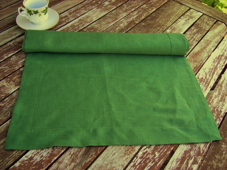 Dark Green Linen Table Runner Handmade Linen Table Cloth - Etsy