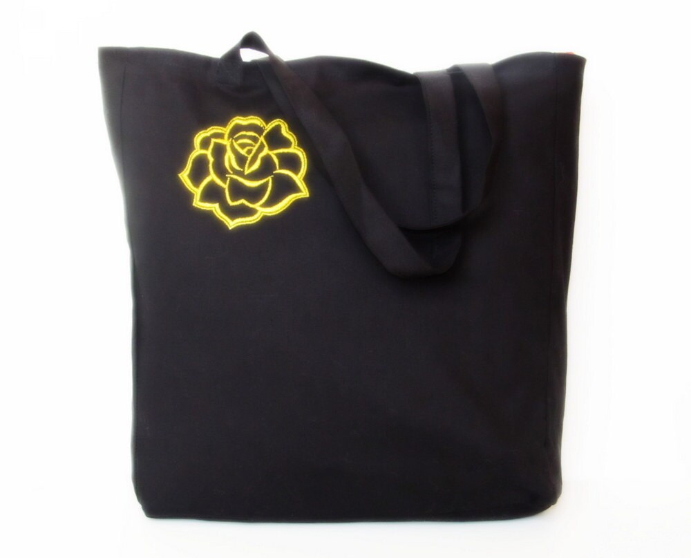 Black Cotton Bag Embroidered Tote Bag Grocery Reausable Bag - Etsy