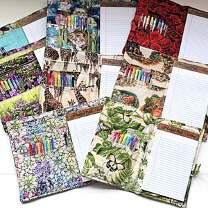 Quilted Fabric Portfolio with 8 Colorful Pens and 5x | Etsy