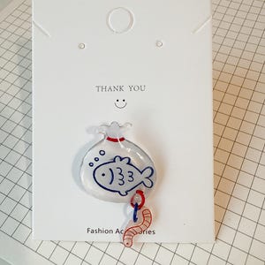 Fish Pin// Fish and Worm Pin// Cute Pin Badge // Handmade Pin// Pin for ...