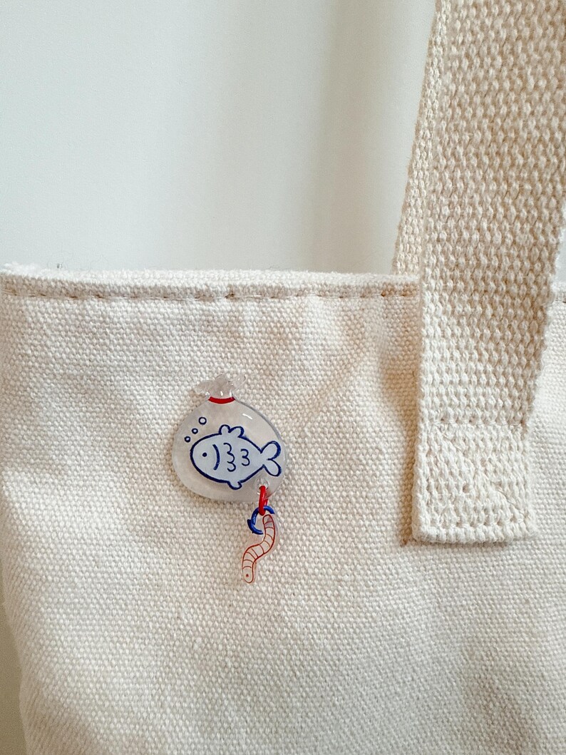 Fish Pin// Fish and Worm Pin// Cute Pin Badge // Handmade Pin// Pin for ...