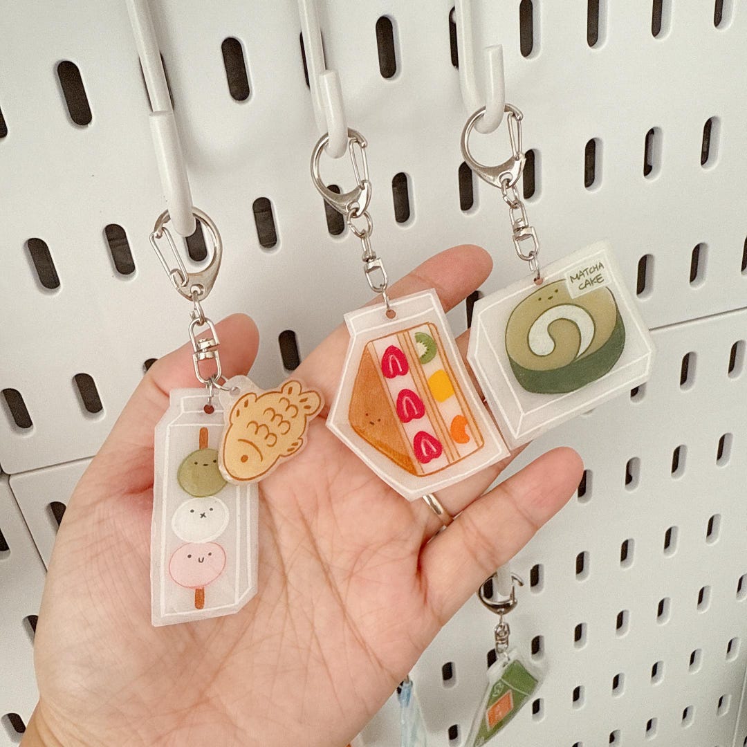 Japanese Food Keychains/bread Keychain/ Handmade Shrinkydink Keychain ...