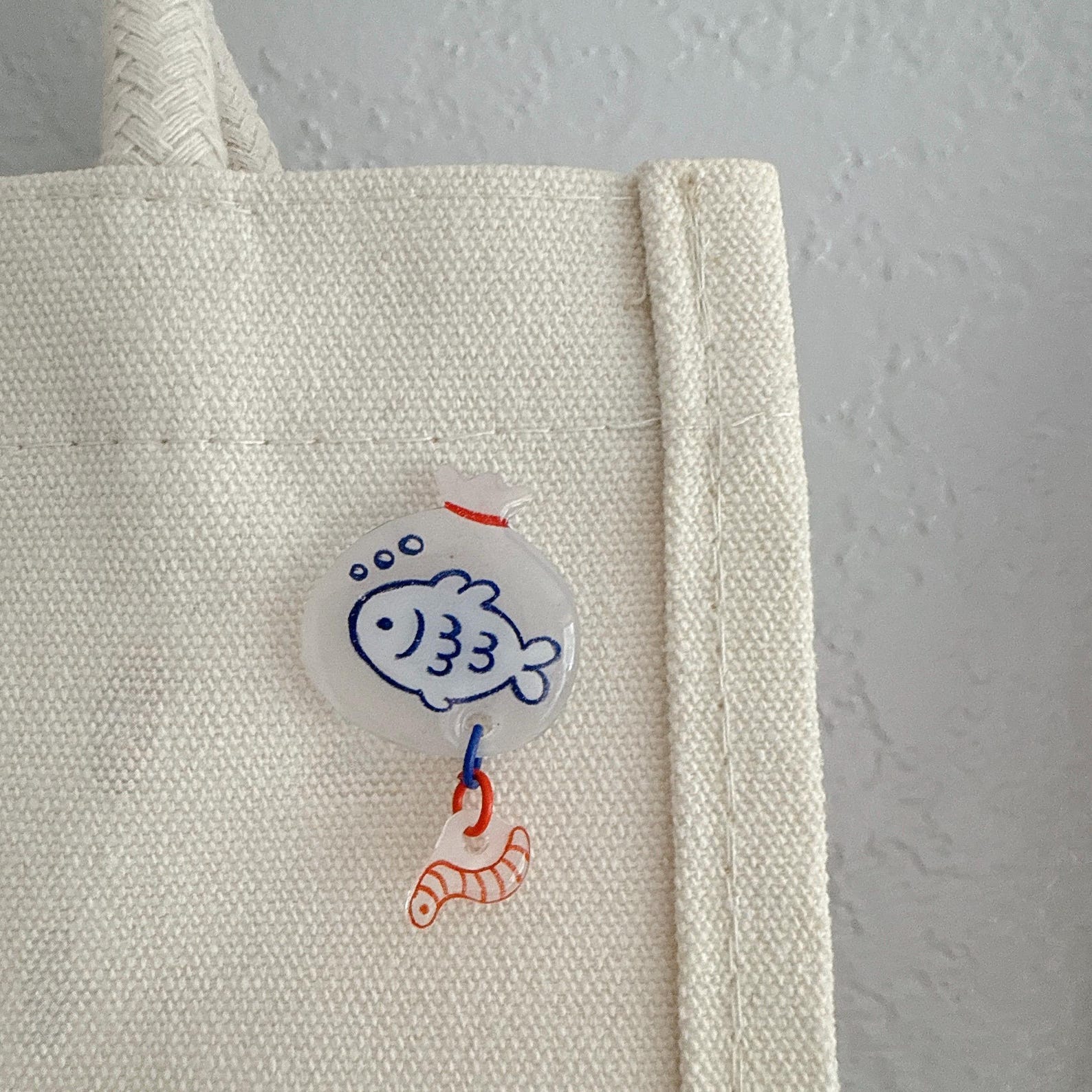 Fish Pin// Fish and Worm Pin// Cute Pin Badge // Handmade Pin// Pin for ...
