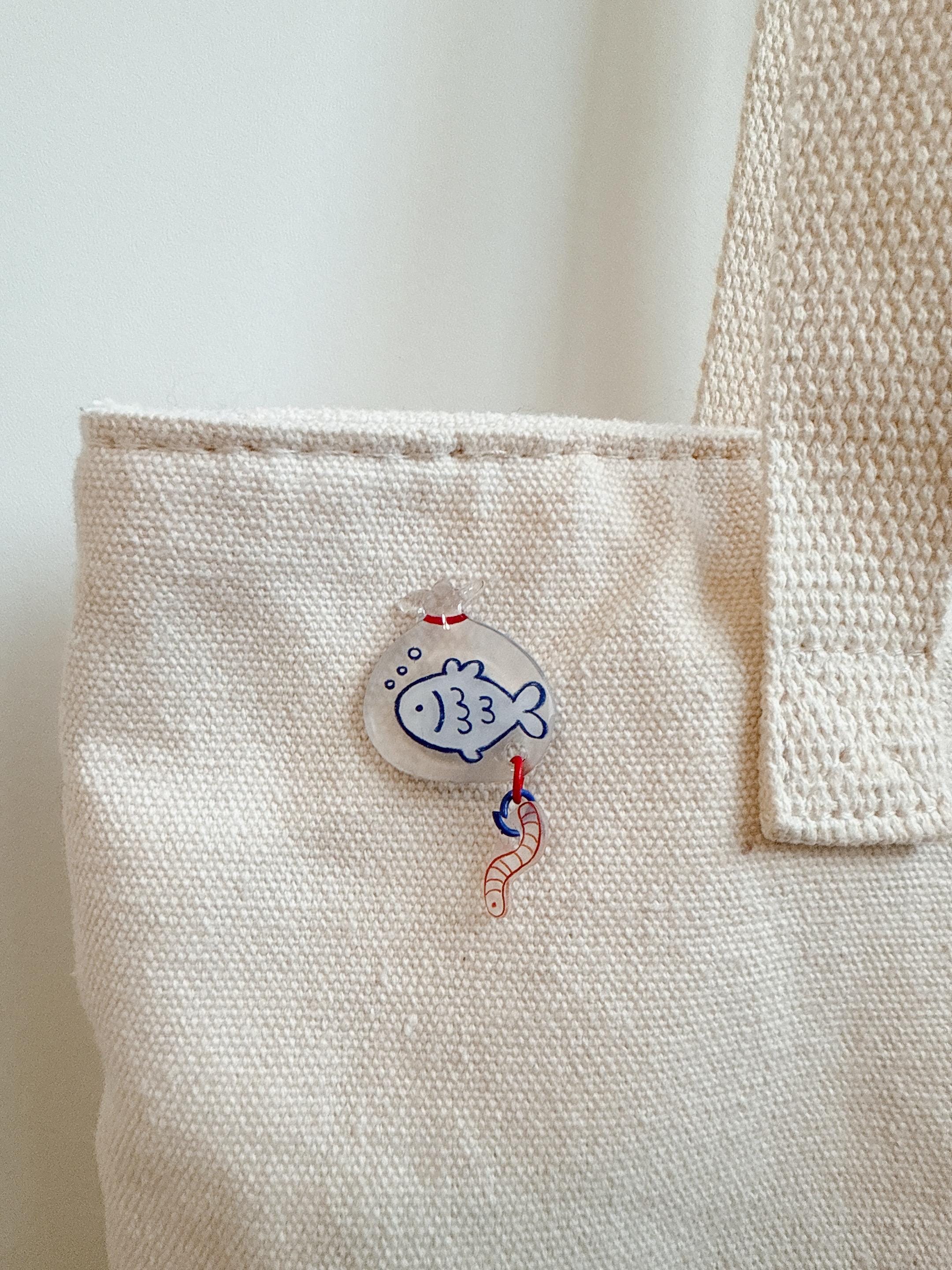 Fish Pin// Fish and Worm Pin// Cute Pin Badge // Handmade Pin// Pin for ...