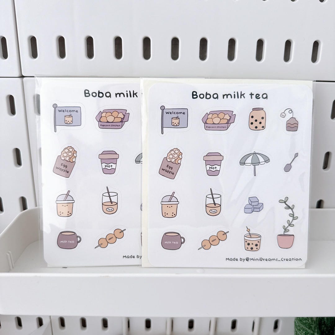 Boba Milk Tea Sticker Sheet//journal Stickers/illustration Stickers ...