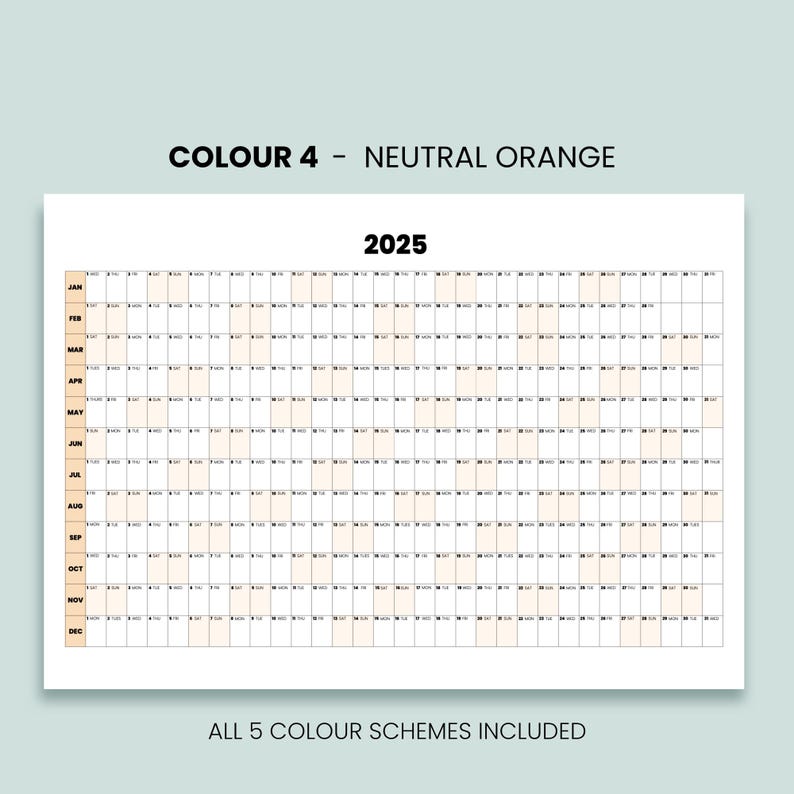 2025 Year Calendar – Printable Year at a Glance Wall Planner | Minimal ...