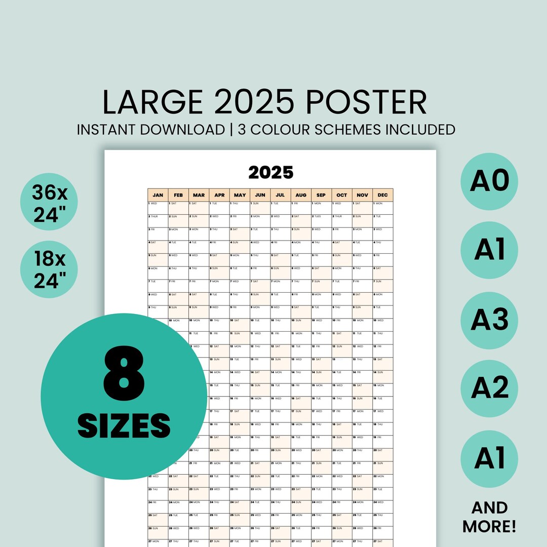2025 Year Planner – Printable Year at a Glance Calendar - Neutral ...