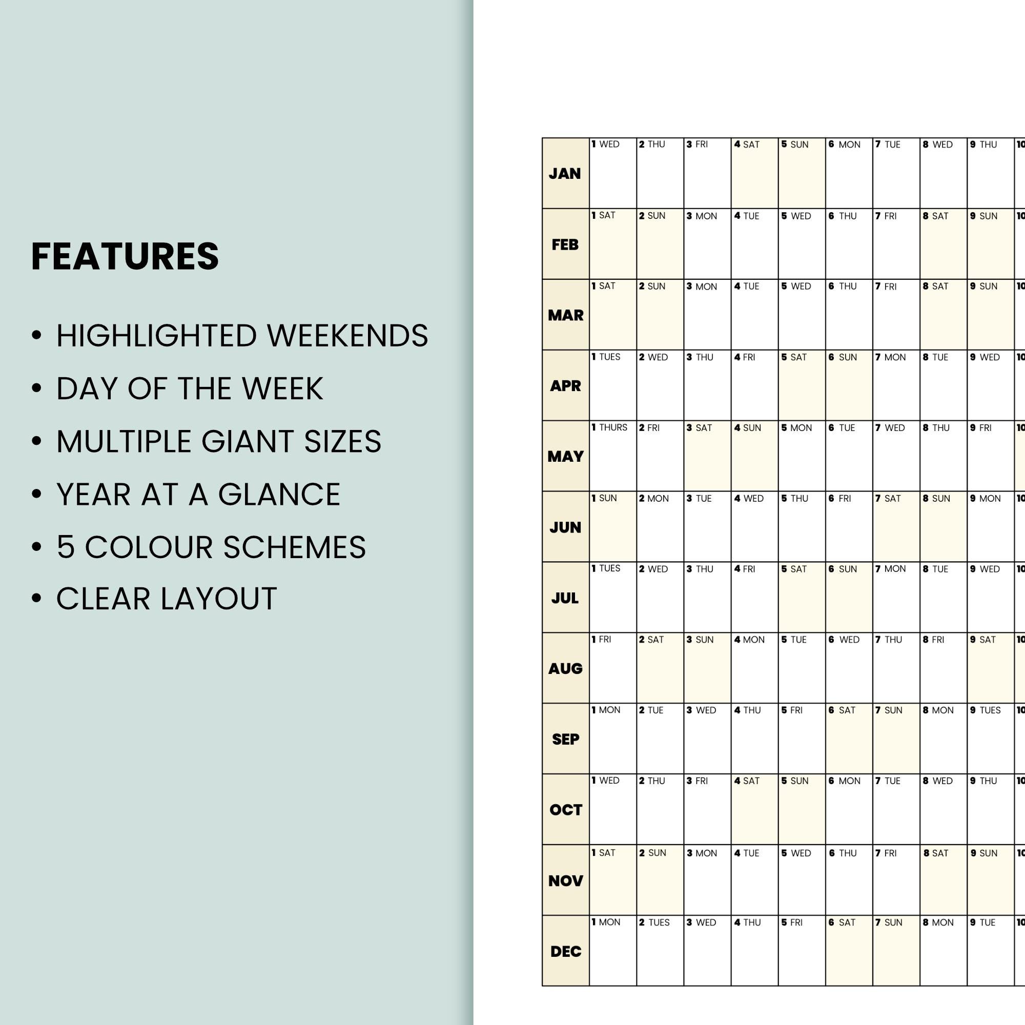 2025 Year Calendar – Printable Year at a Glance Wall Planner | Minimal ...