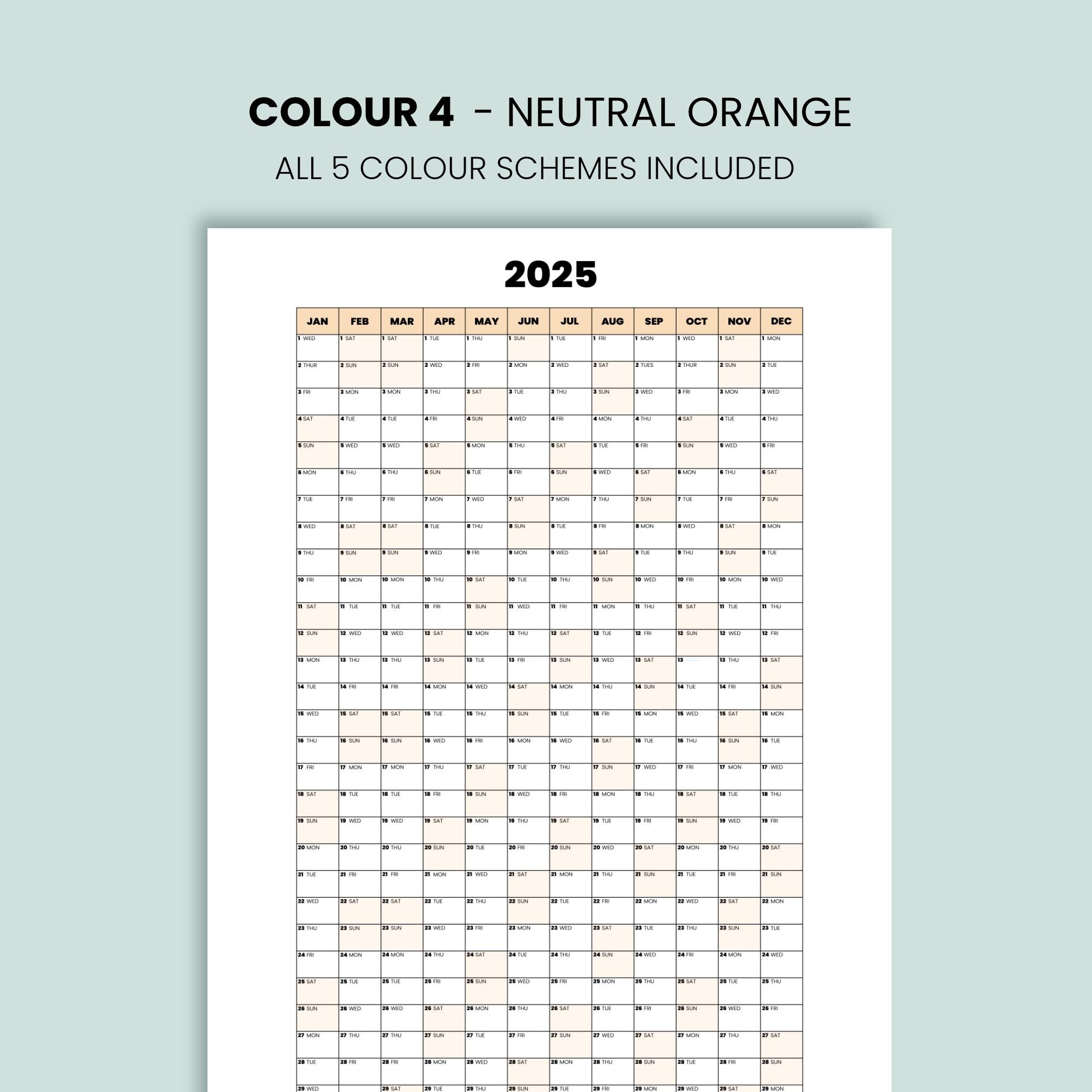 2025 Year Planner – Printable Year at a Glance Calendar - Neutral ...