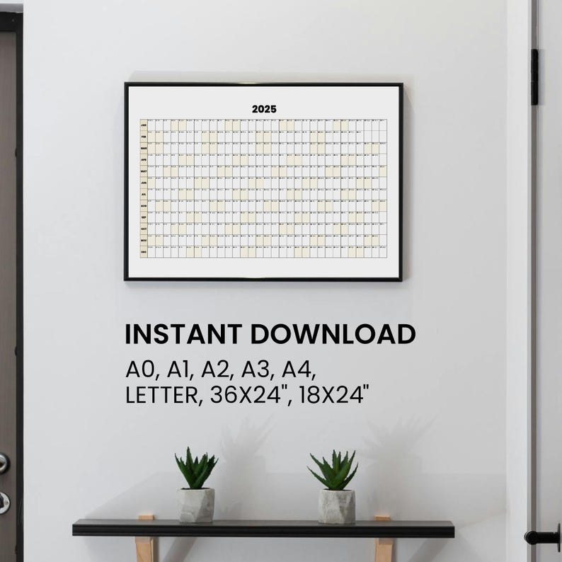 2025 Year Calendar – Printable Year at a Glance Wall Planner | Minimal ...