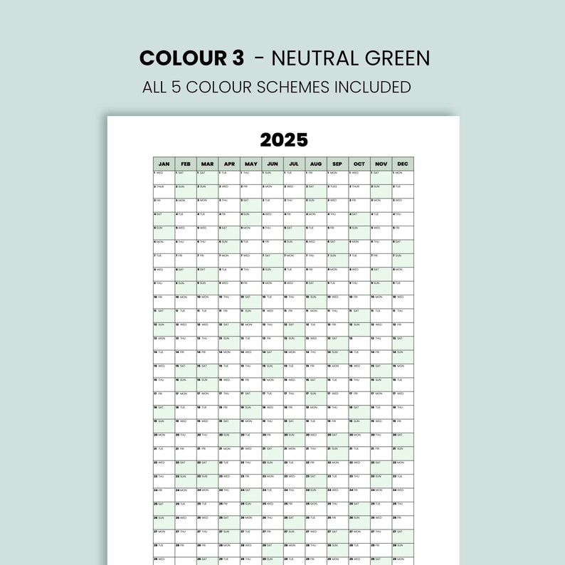 2025 Year Planner – Printable Year at a Glance Calendar - Neutral ...