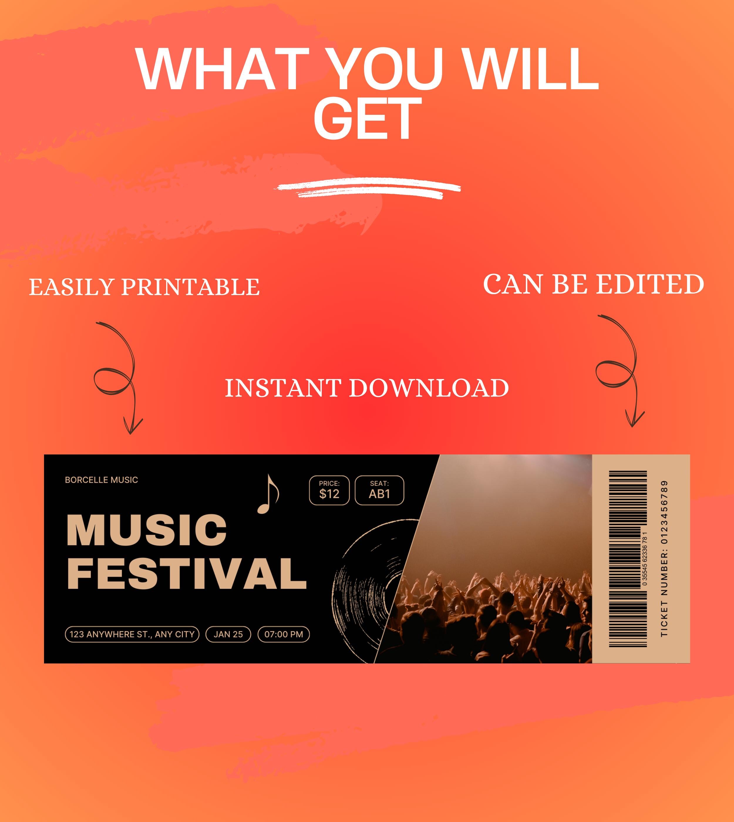 Editable Concert Ticket Template, Fake Concert Ticket, Surprise Custom ...