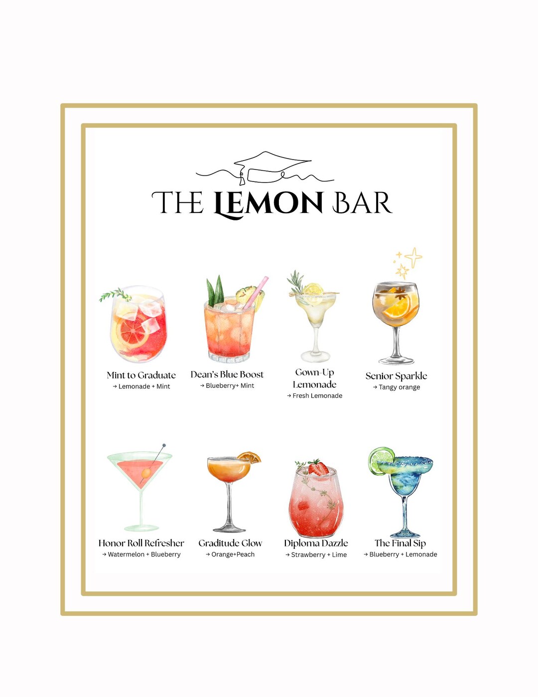 Graduation Party Lemonade Bar Menu| Lemonade Bar Menu - Etsy