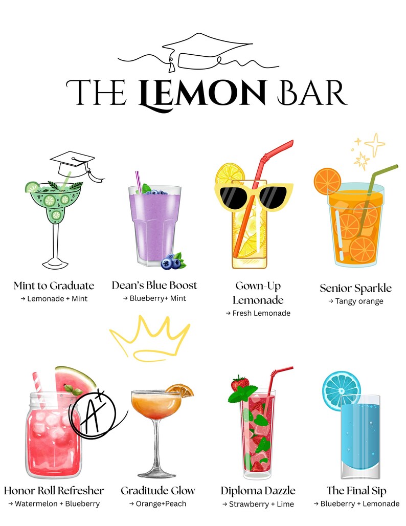 Graduation Party Lemonade Bar Menu| Lemonade Bar Menu - Etsy