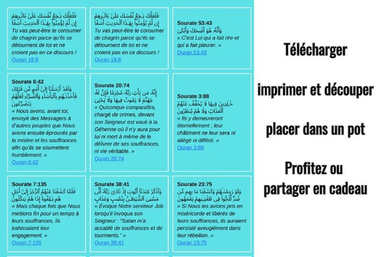 French Quran Verse Cards: Islamic Ramadan Printable (digital Download ...