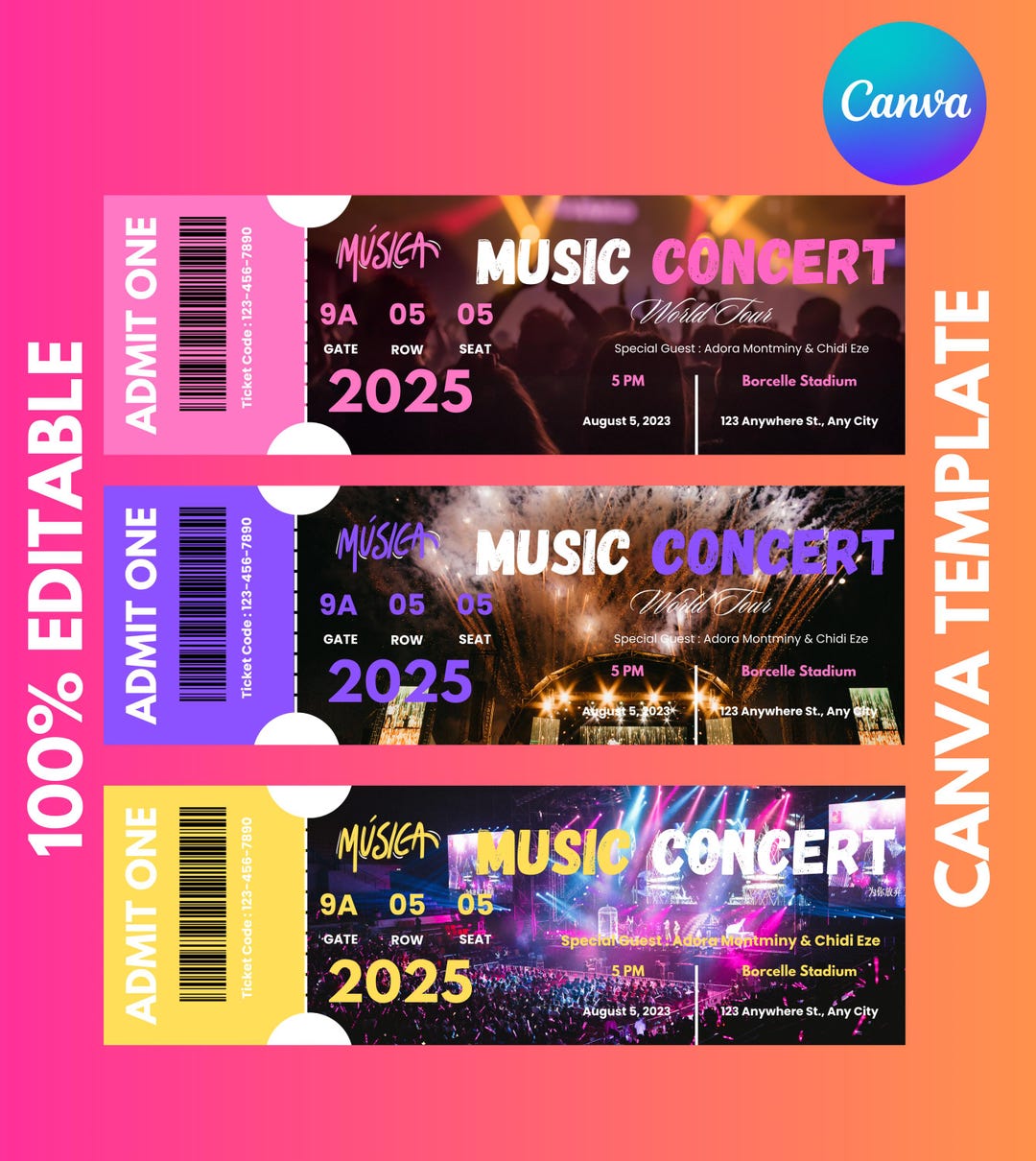 Editable Concert Ticket Template, Fake Concert Ticket, Customized ...