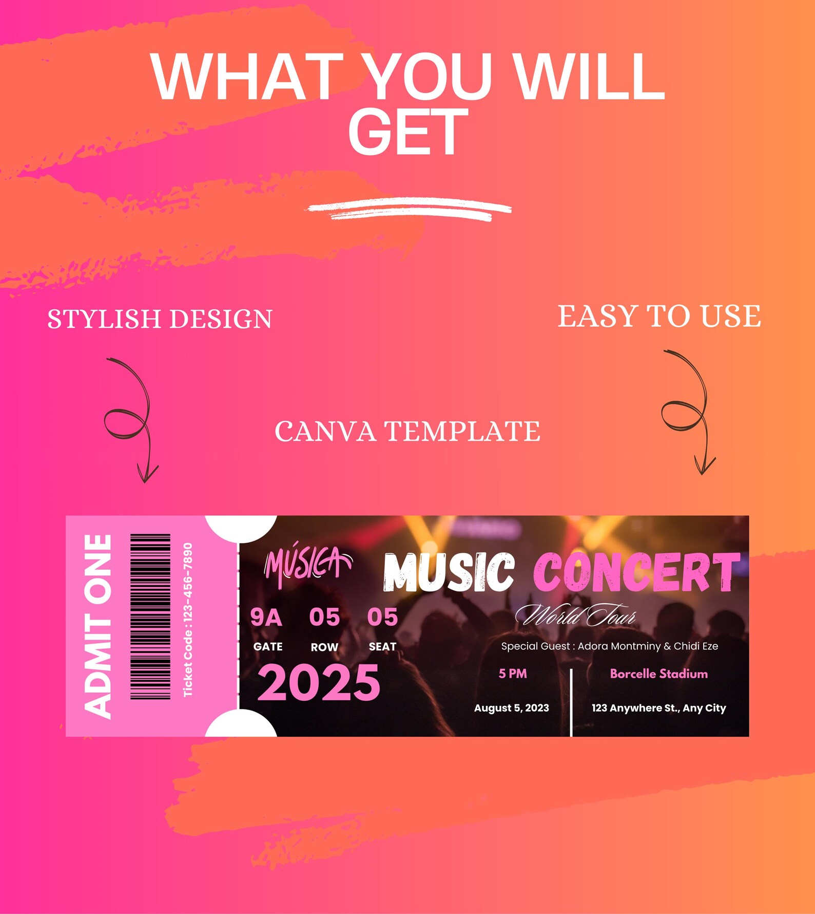 Editable Concert Ticket Canva, DIY Tickets Template, Printable Custom ...