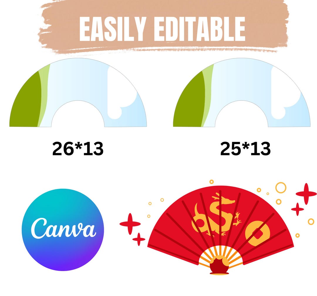 Clack Fan Editable Canva Template,26" ,"25 Chinese Fan Template, Drag ...