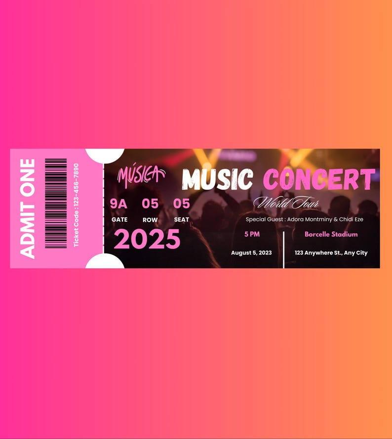 Fake Concert Ticket | Custom Printable Concert Ticket Gift | Editable ...