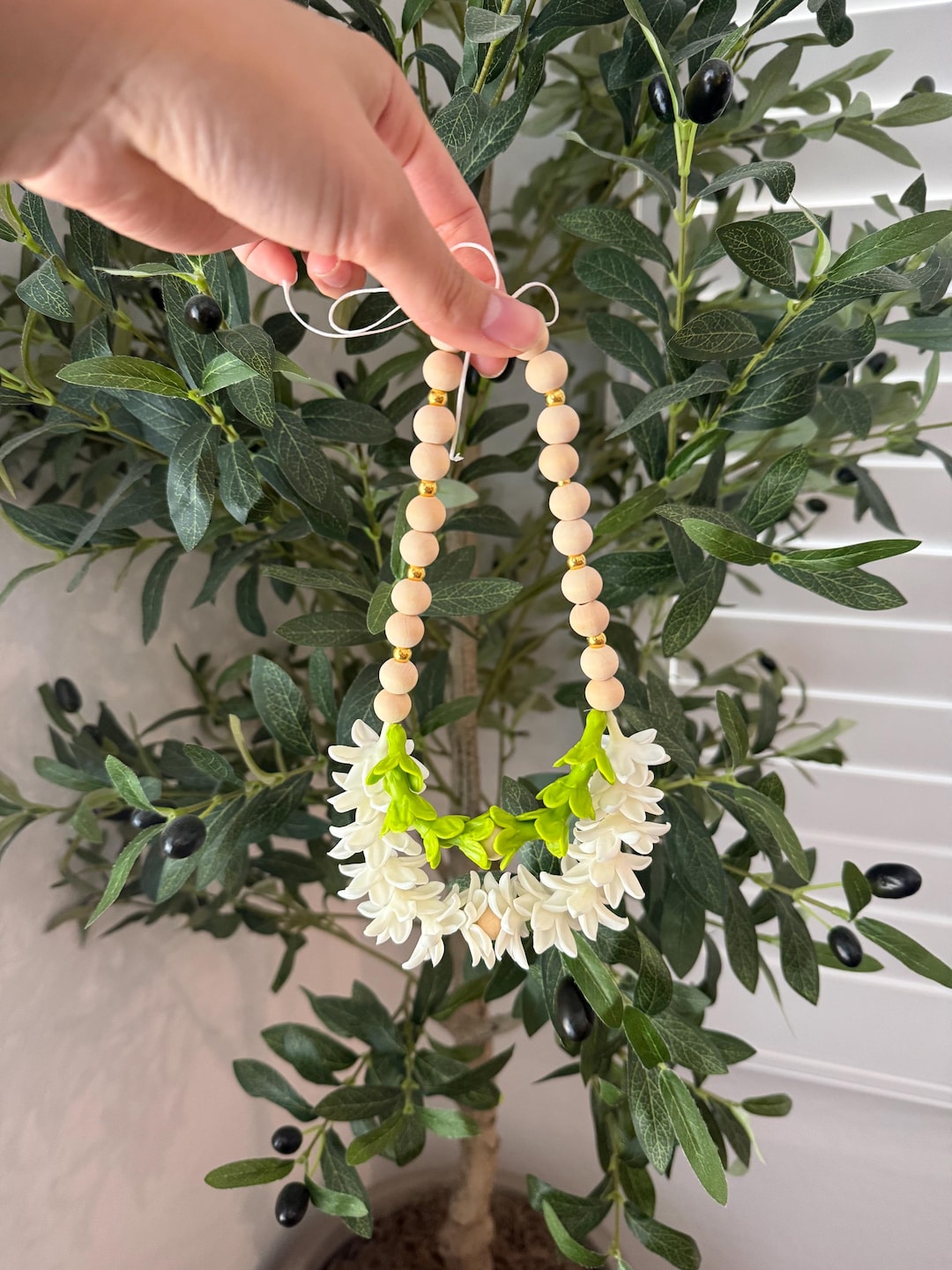 Double Jasmine Pikake & Pakalana and Rose Lokelani Clay Car Lei ...
