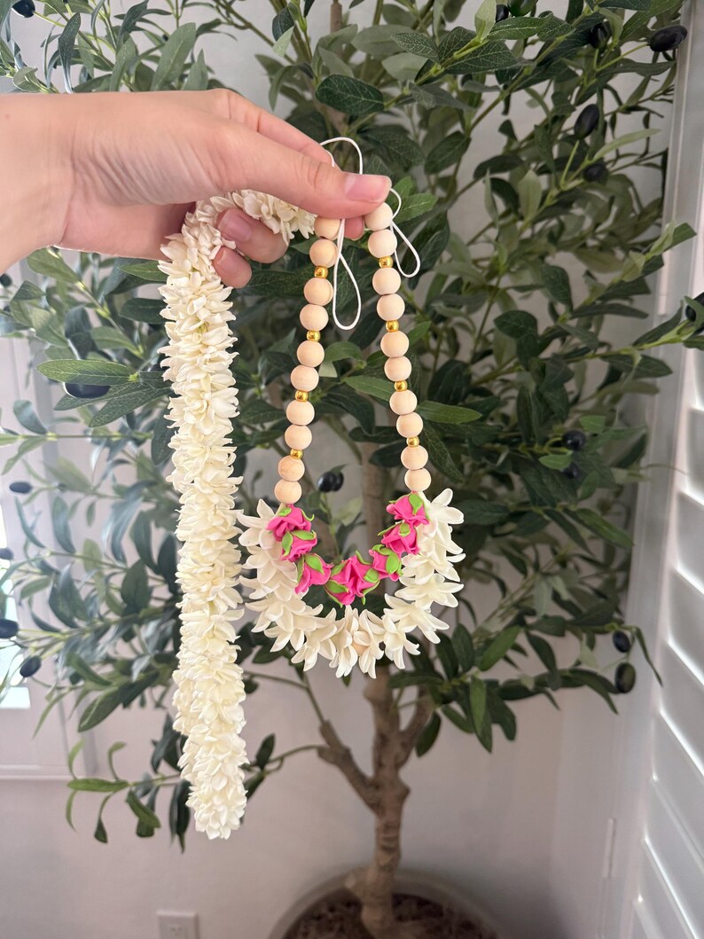 Double Jasmine Pikake & Pakalana and Rose Lokelani Clay Car Lei ...