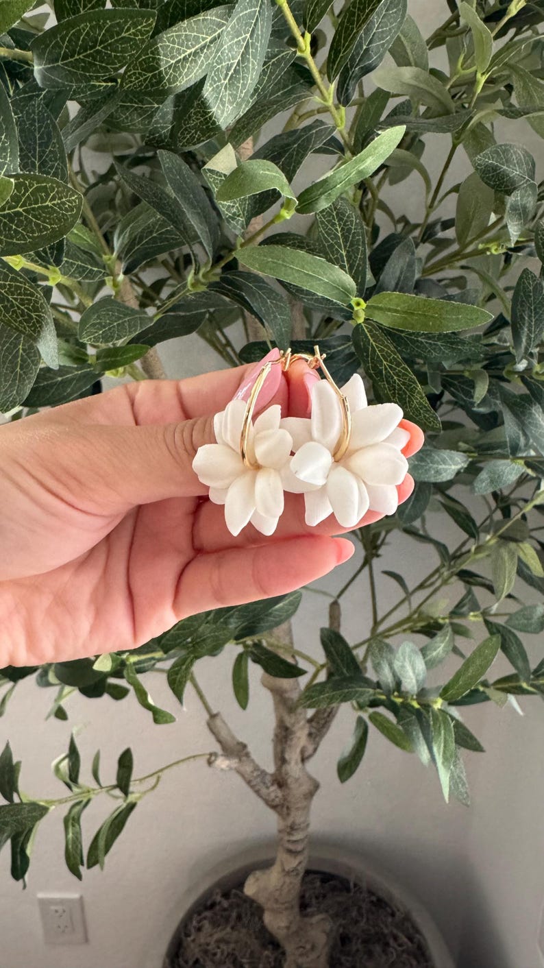 Gold Filled Pikake Jasmine Flower Earrings | 25mm Gold Hoops | Handmade ...