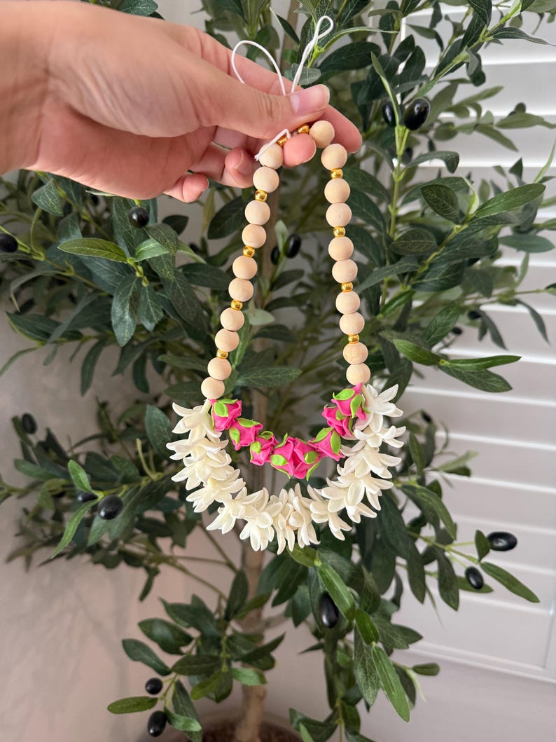Double Jasmine Pikake & Pakalana and Rose Lokelani Clay Car Lei ...