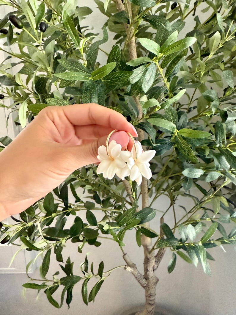 Gold Filled Pikake Jasmine Flower Earrings | 25mm Gold Hoops | Handmade ...