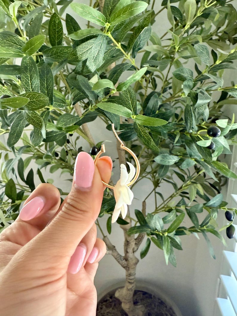 Gold Filled Pikake Jasmine Flower Earrings | 25mm Gold Hoops | Handmade ...