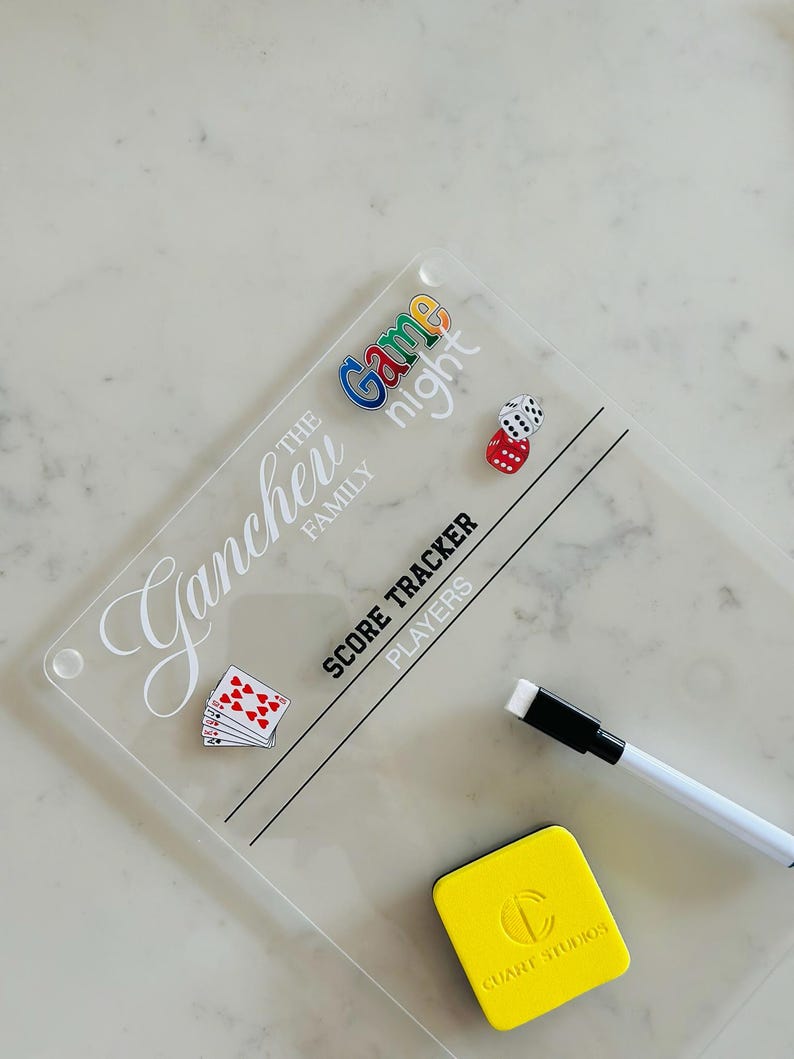 Personalized Family Game Night Scoreboard • Acrylic Dry Erase Score ...