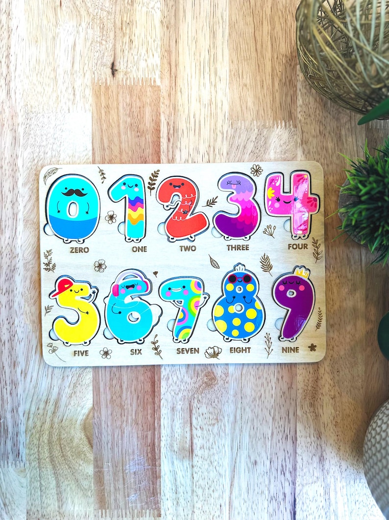 Handmade Wooden Number Puzzle: Montessori Toddler Learning Toy - Etsy