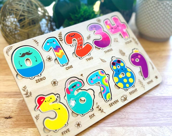 Number Puzzle / Wooden Number Puzzle / Wood Numbers / Montessori Toy ...