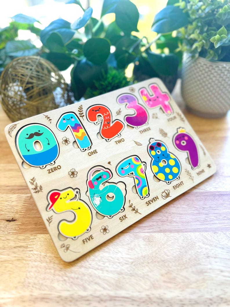 Handmade Wooden Number Puzzle: Montessori Toddler Learning Toy - Etsy