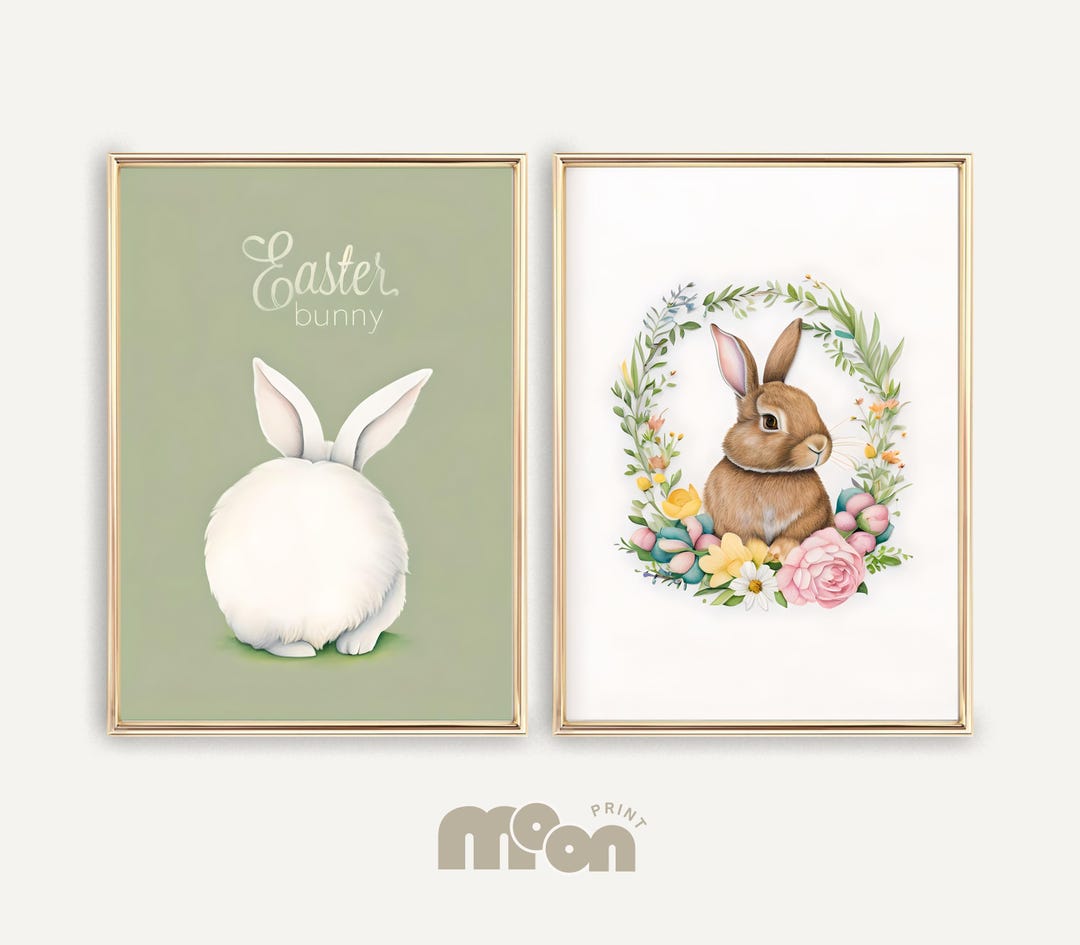 Easter Bunny Digital Wall Art | Cute Spring Rabbit Printable | Nursery ...