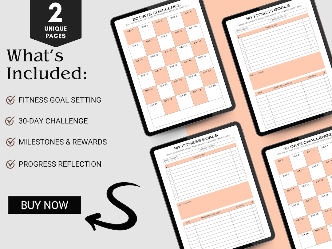 30 Days Fitness Challenge Planner, Fitness Goals Tracker, Progress ...