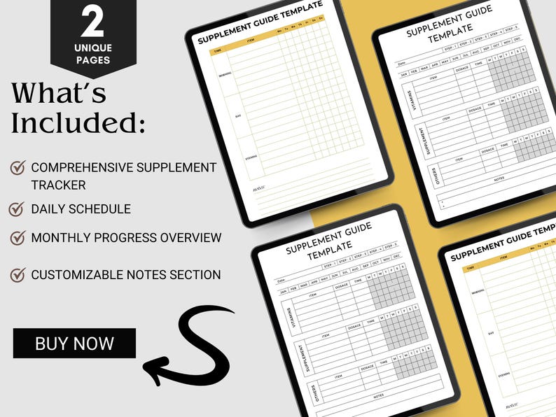 Supplement Guide Template, Daily Schedule & Progress Tracker, Notes ...