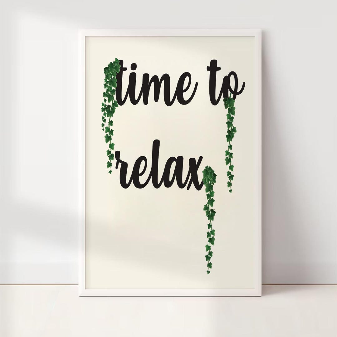 Time to Relax Printable Wall Art, Minimalist Bathroom Decor, Greenery ...