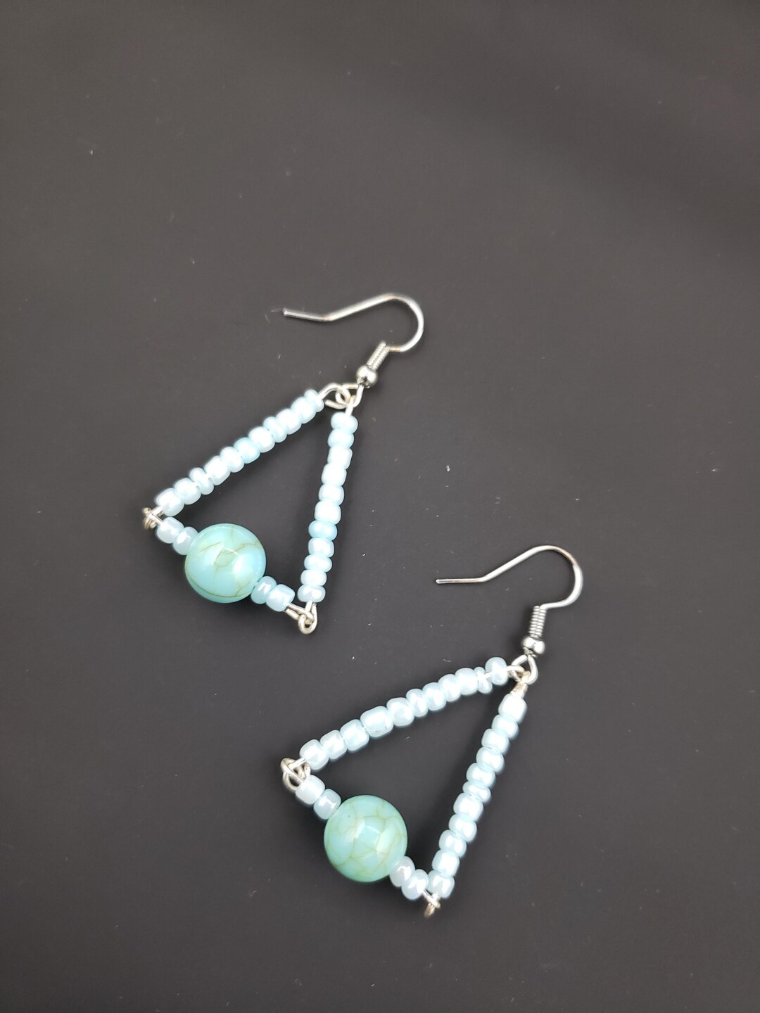 Blue Angles - Blue Beaded Triangle Earrings - Etsy