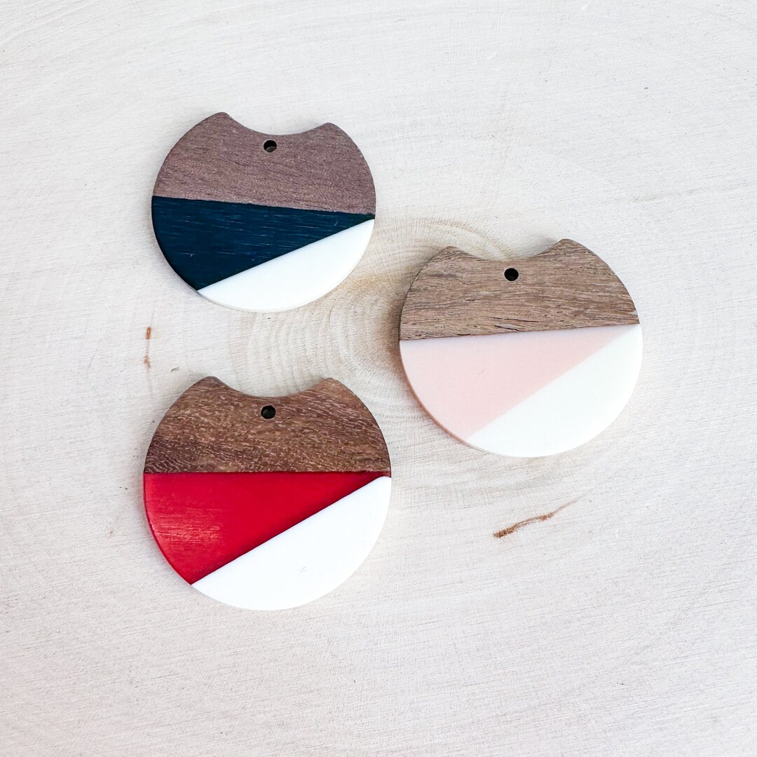 Wood and Resin Color Blocked Circle Pendants Choose Your Colors - Etsy