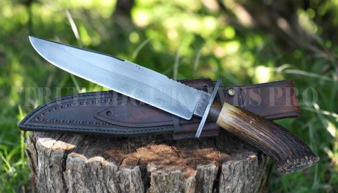 Handmade Stag Handle Hunting Bowie Knife | D2 Steel Blade | Stag Antler ...