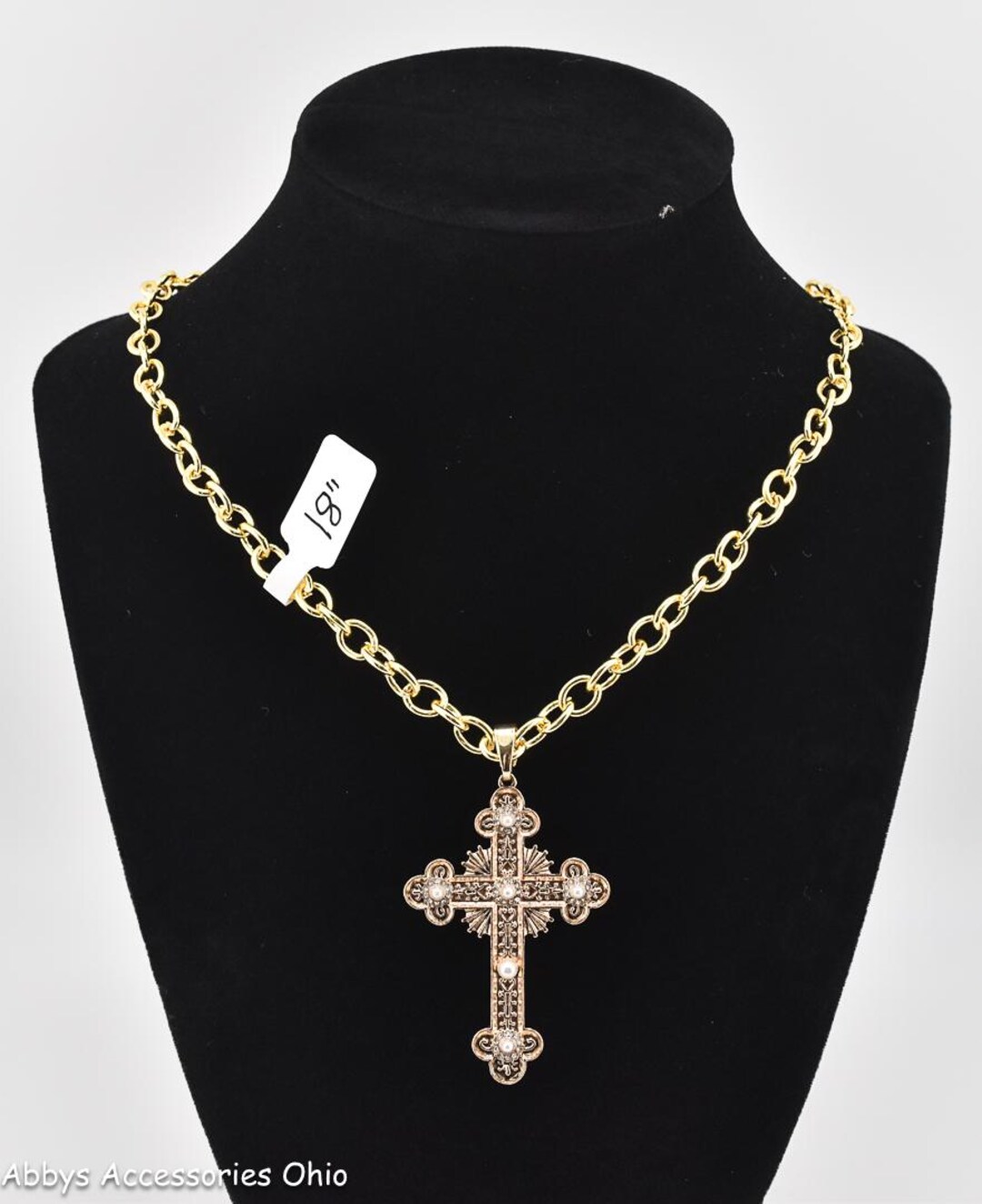 Large Gold Colored Cross Ornate Necklace With Large Stainless Steel ...