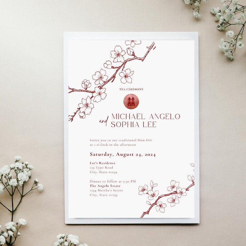 Vietnamese Asian Tea Ceremony Dam Hoi Invitation Template Cherry ...