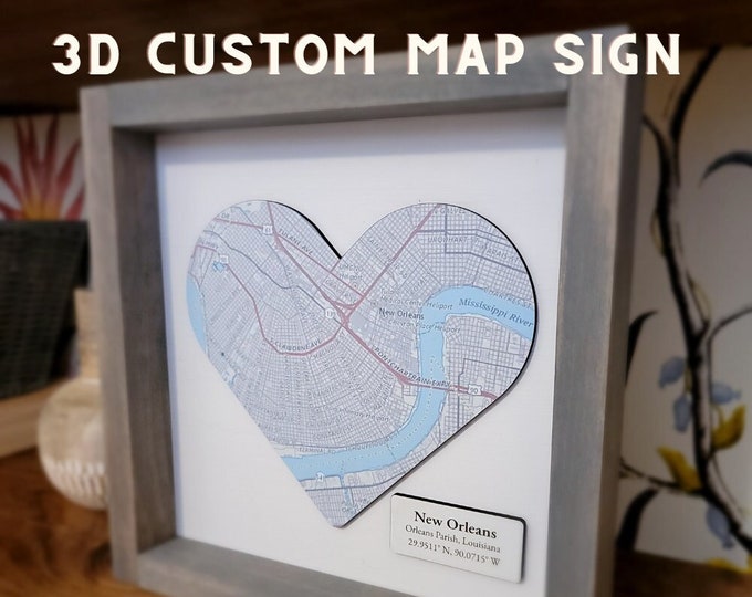Custom Map Heart Sign, Large Wood Map Sign, Heart Map Print, Wood Map ...